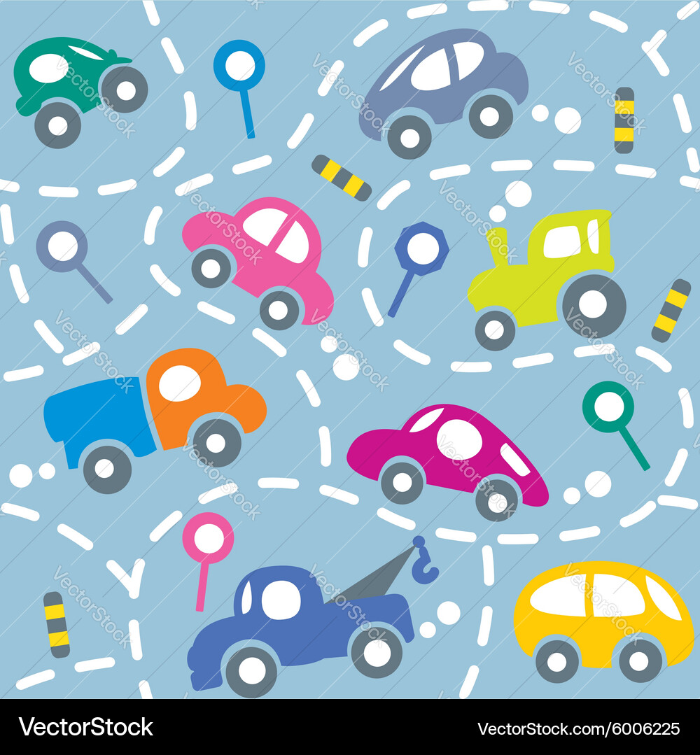 Cars on the road seamless pattern Royalty Free Vector Image