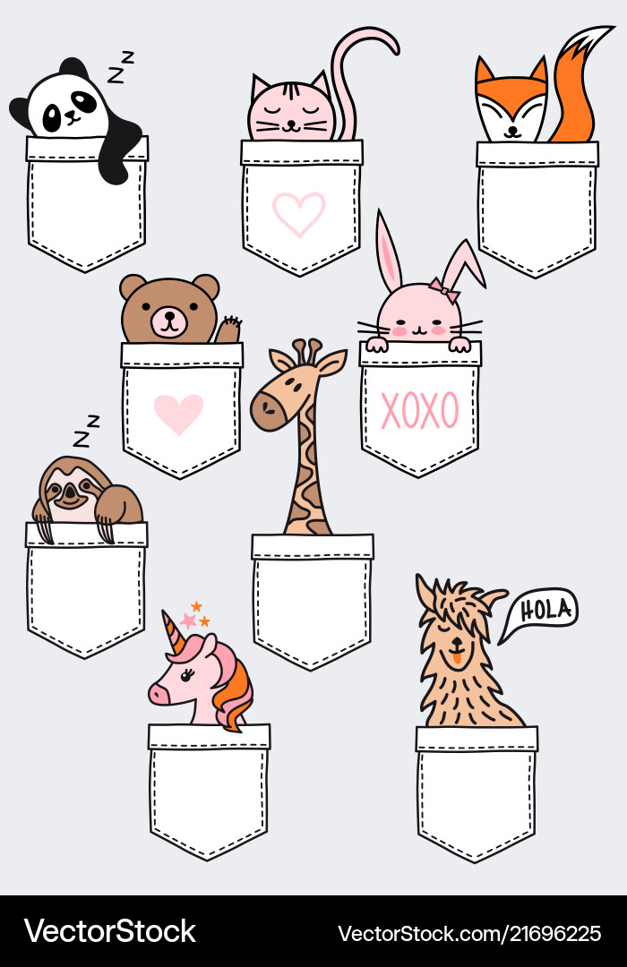 Cute baanimals in a pocket set Royalty Free Vector Image