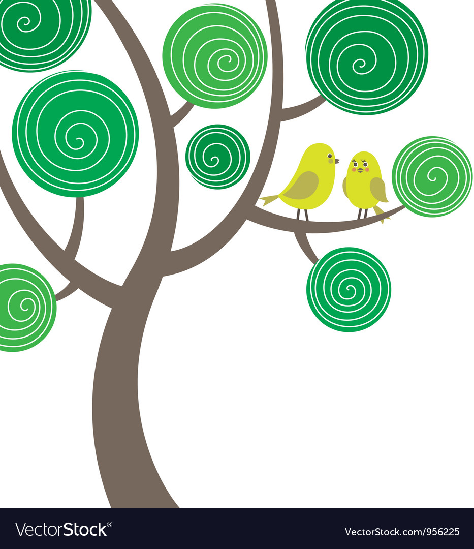 Decorative composition with two birds on tree Vector Image