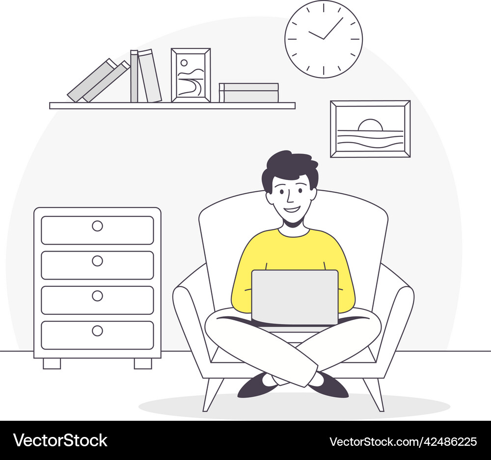 Freelance remote working young man in yellow Vector Image