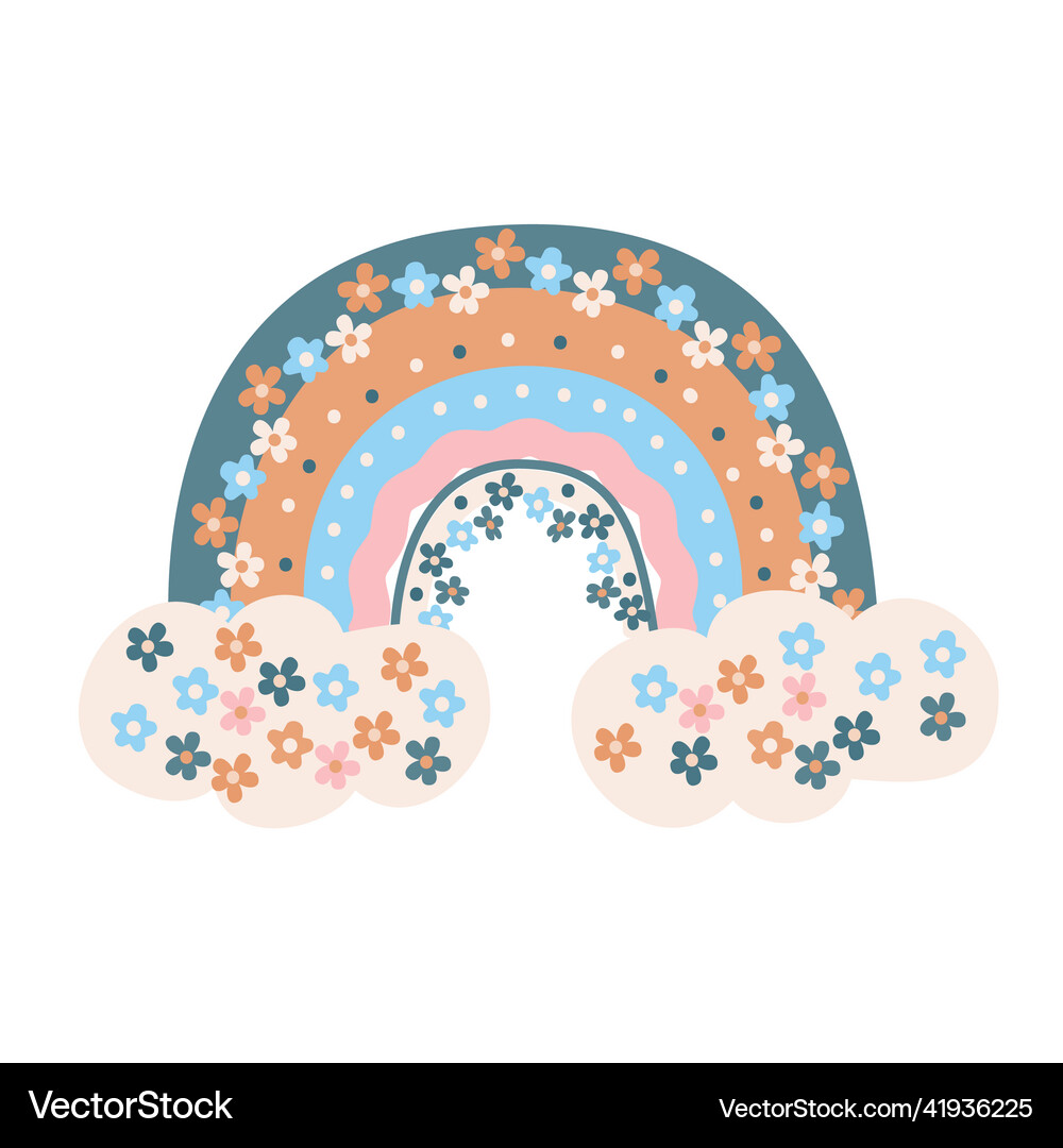 Funny rainbow with flower clouds abstract rainbow Vector Image