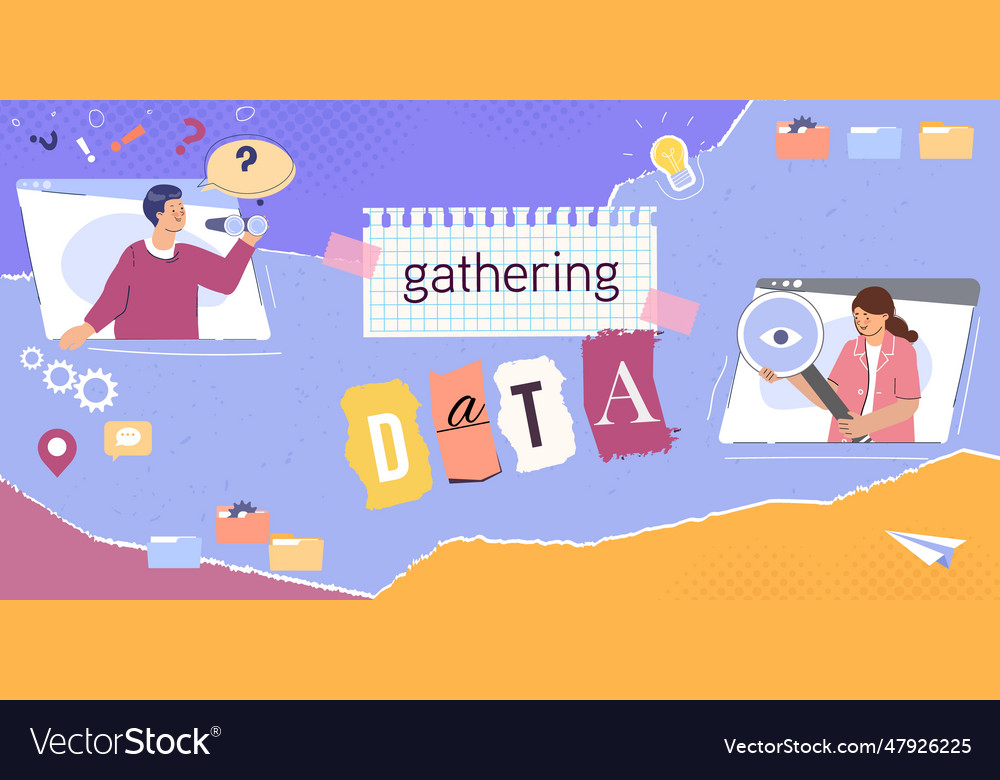 Gathering data flat collage Royalty Free Vector Image