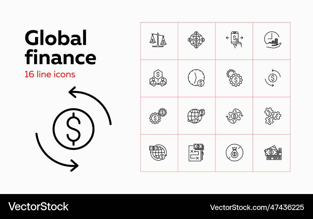 Global finance line icon set Royalty Free Vector Image