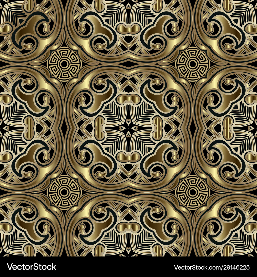 Gold ornamental 3d seamless pattern greek Vector Image