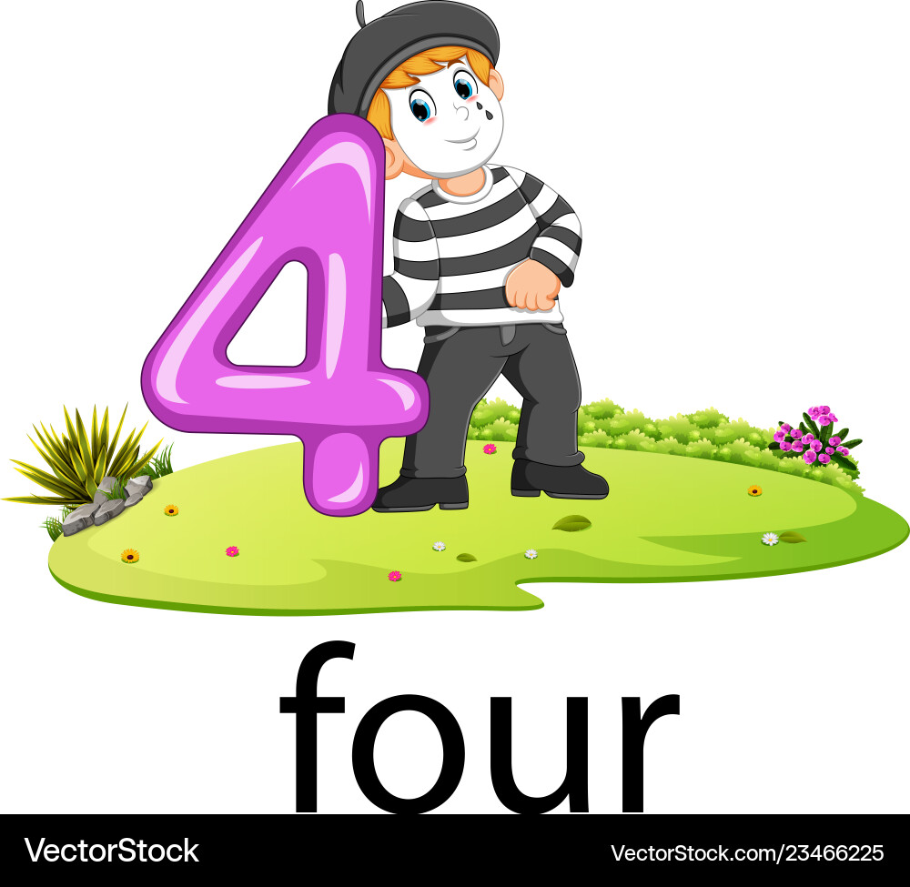 Pantomime boy with 4 balloon number and text Vector Image