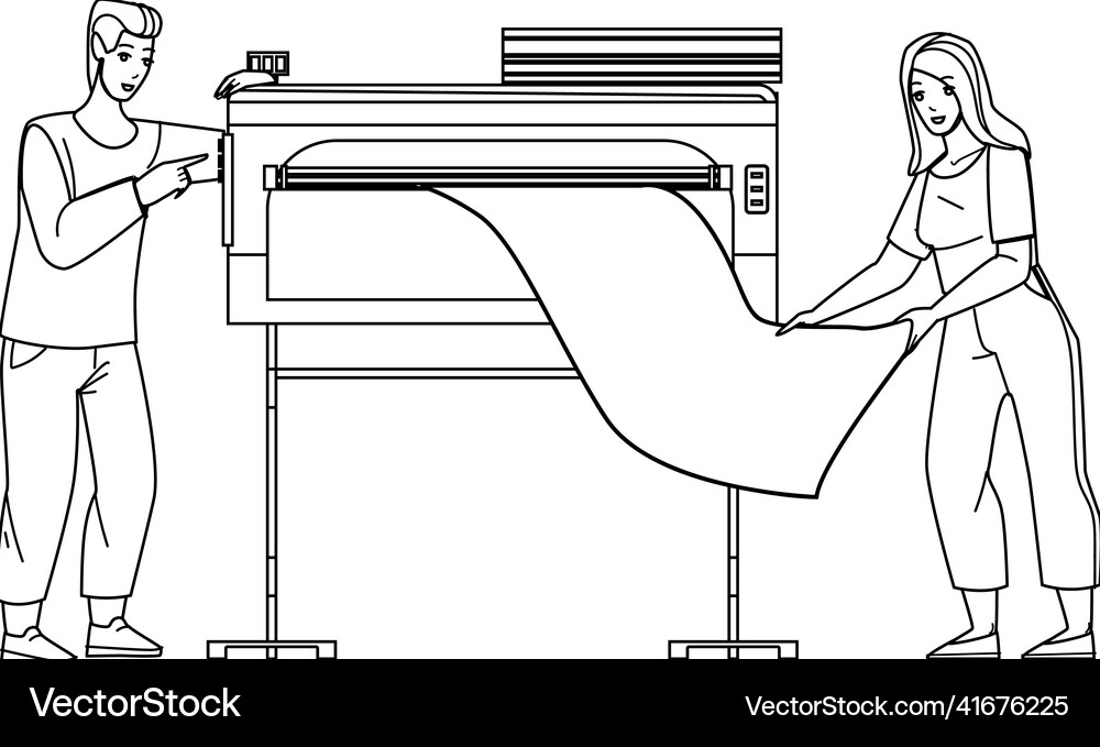 Print machine industry equipment use people Vector Image