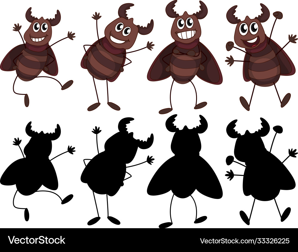 Set insect cartoon character and its Royalty Free Vector