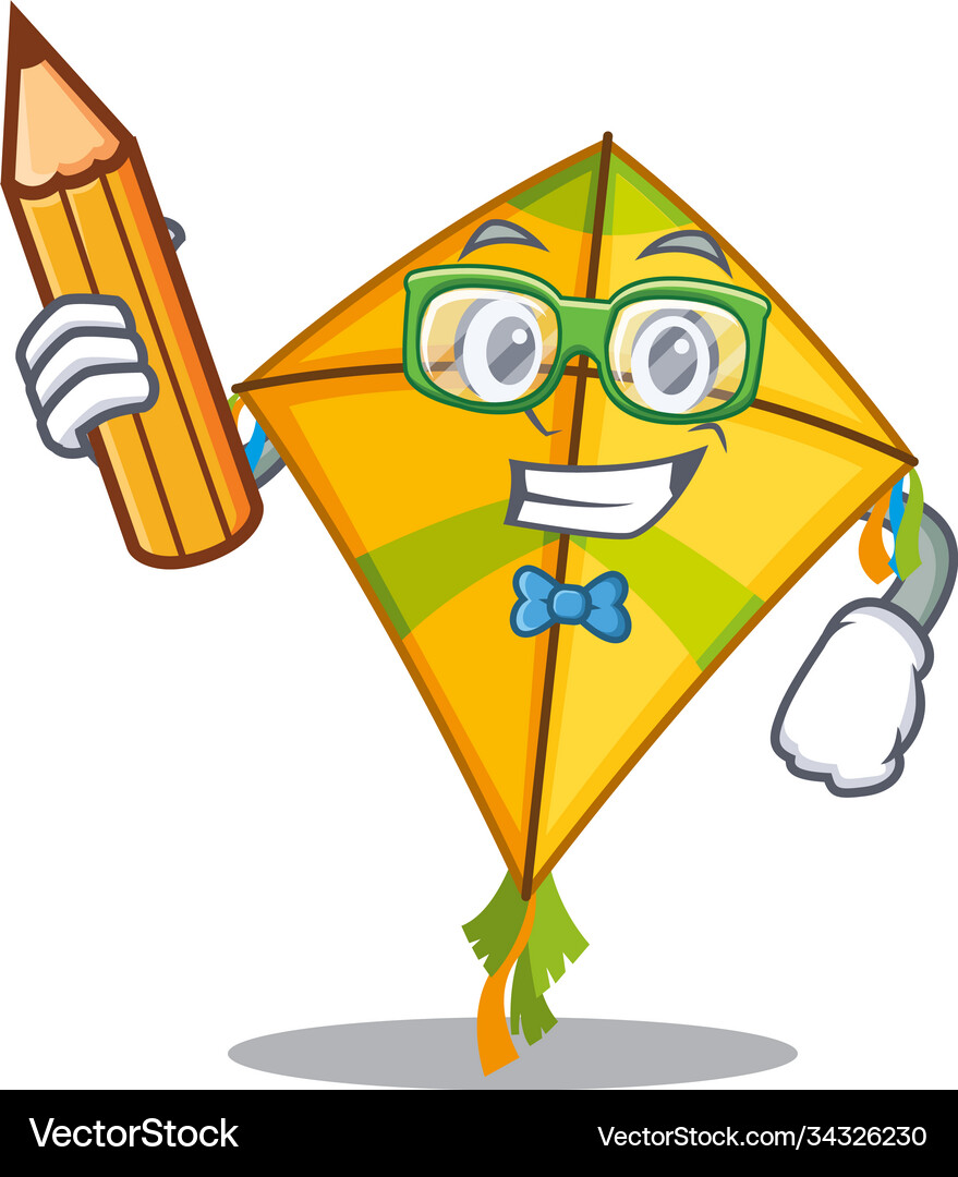 A smart student kite character with pencil Vector Image
