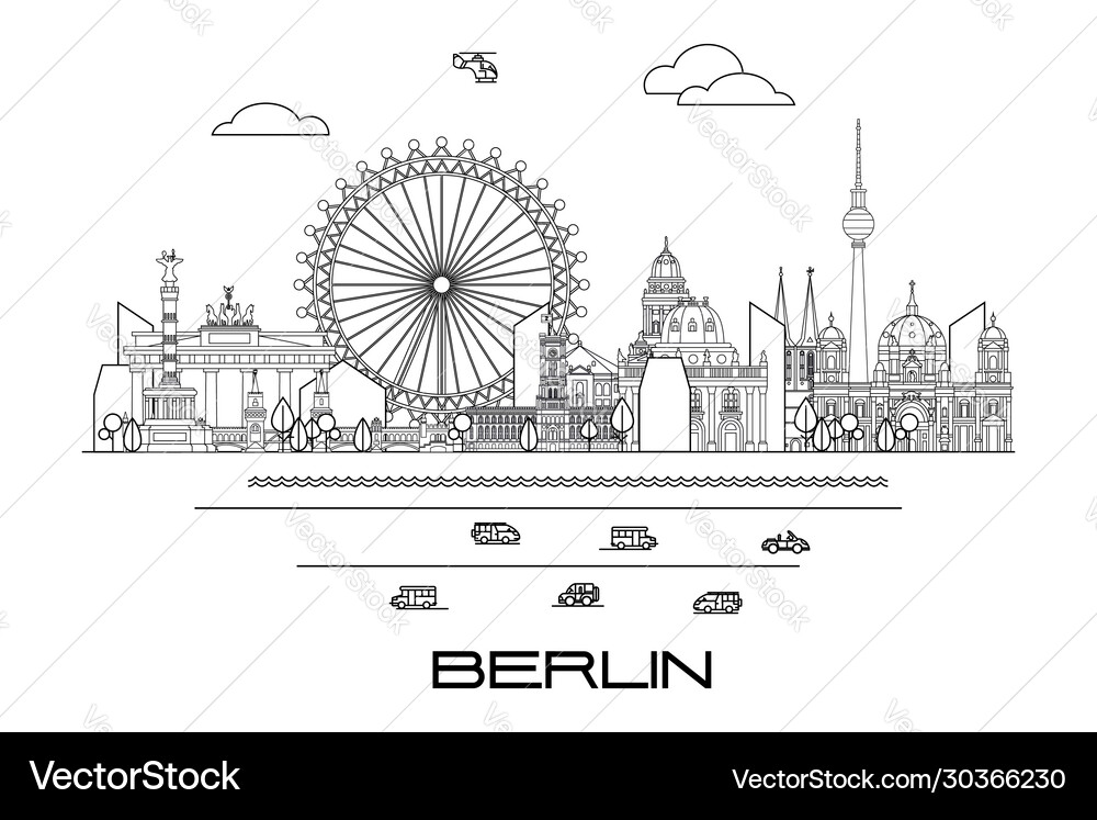 Berlin skyline line art 9 Royalty Free Vector Image