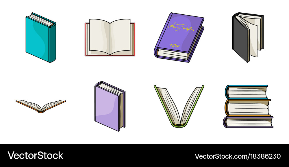 Book in binding icons in set collection Royalty Free Vector