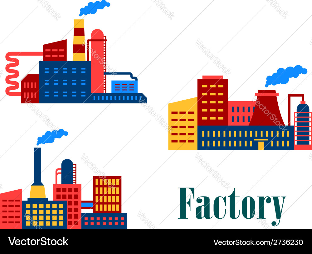 Flat factory and plants icons Royalty Free Vector Image