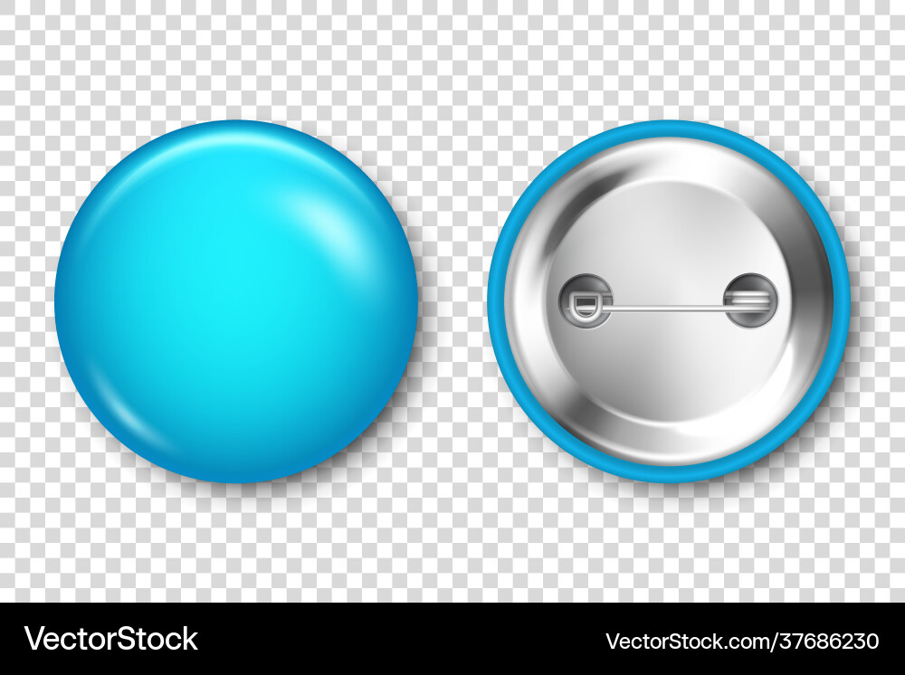 Realistic blue blank badge isolated on transparent