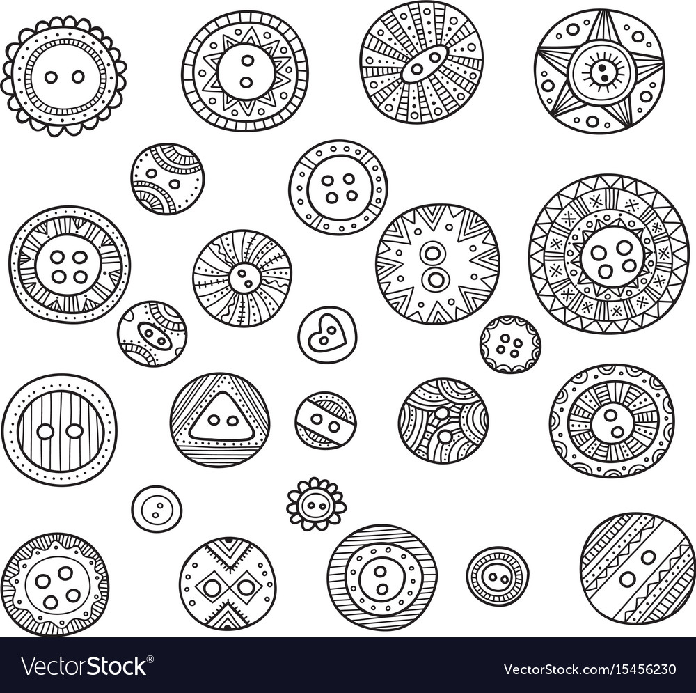 Set of cloth buttons in different boho style Vector Image