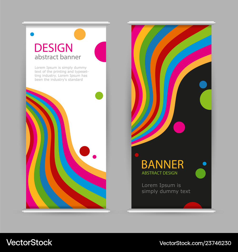 Set roll up with bright rainbow line on black and Vector Image