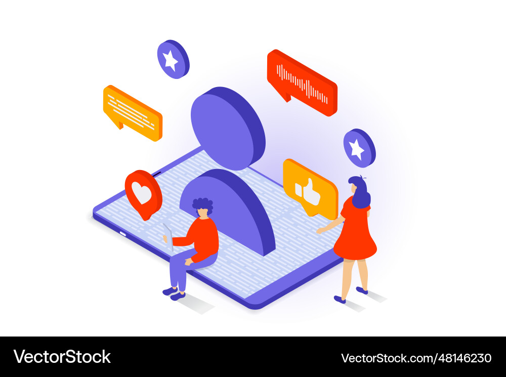 Social media concept in 3d isometric design Vector Image