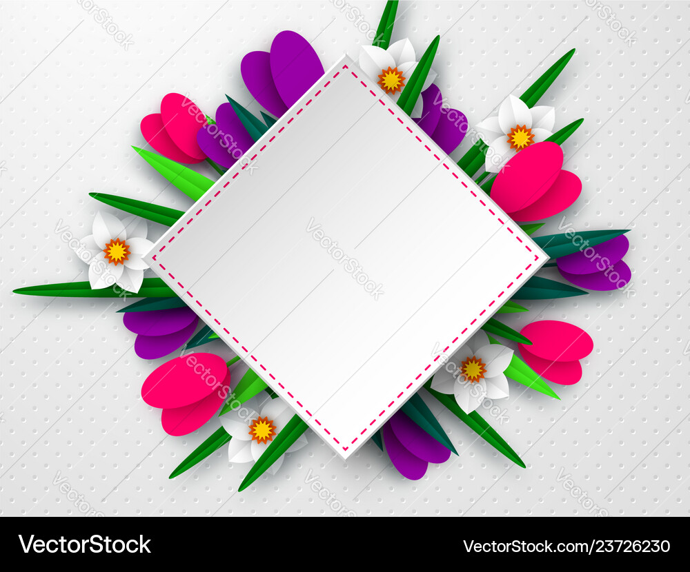 Spring floral composition with paper cut flowers Vector Image