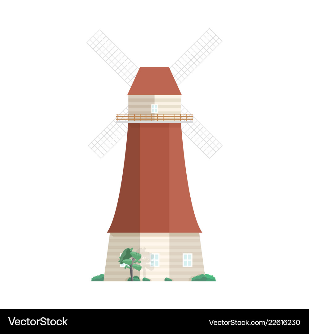 Traditional dutch windmill isolated on white Vector Image
