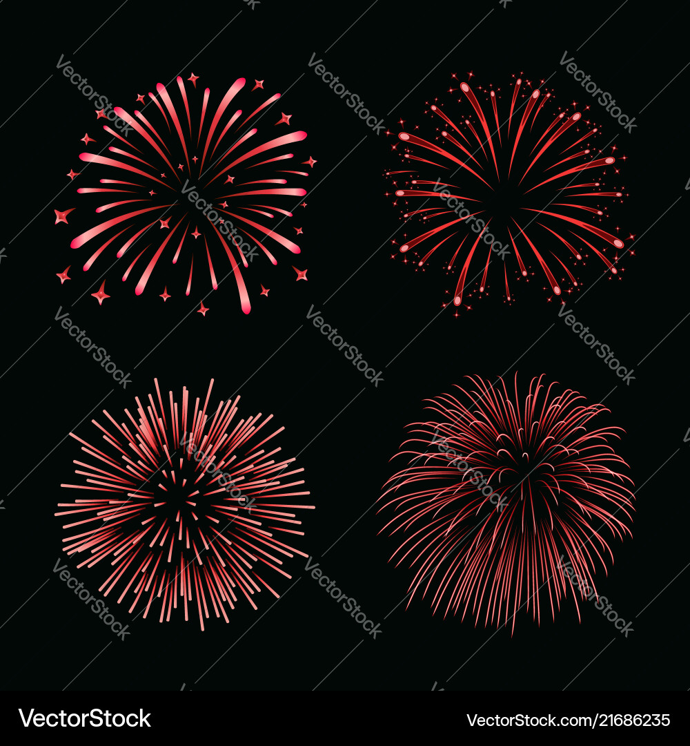Beautiful red fireworks set bright Royalty Free Vector Image
