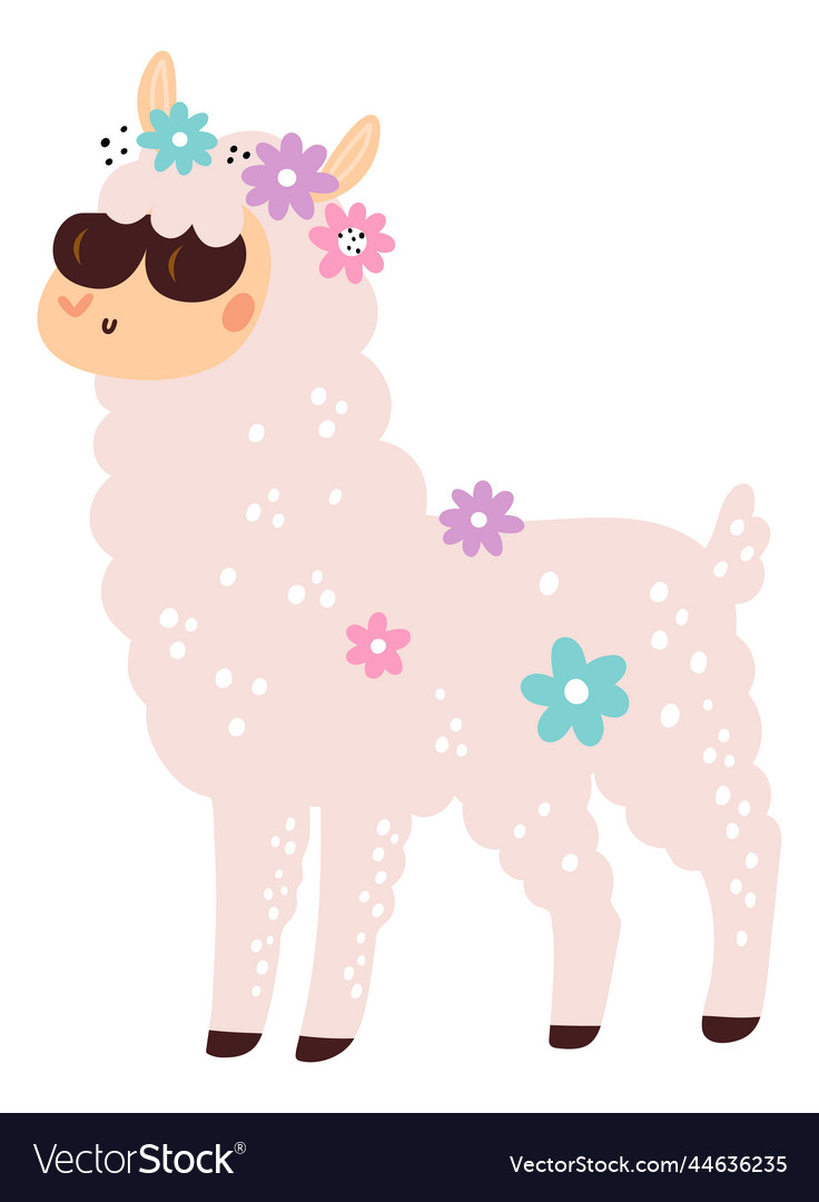 Cool alpaca character cute llama in color flowers Vector Image