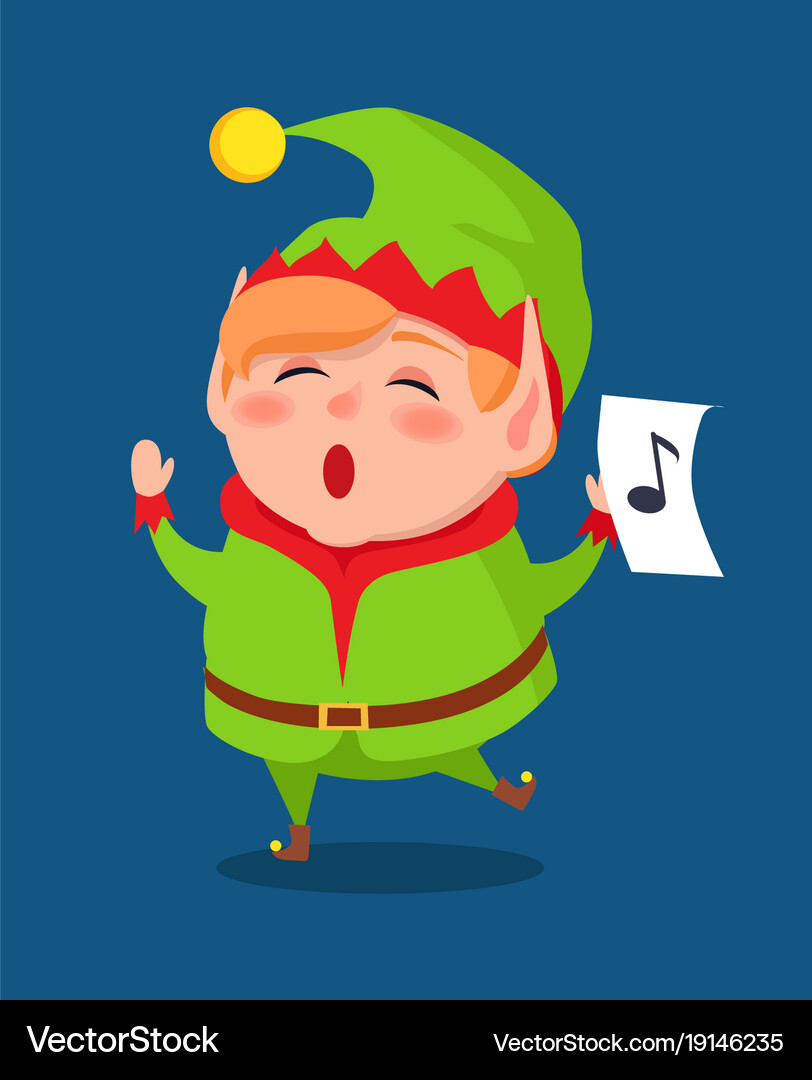 Cute elf singing carol songs Royalty Free Vector Image