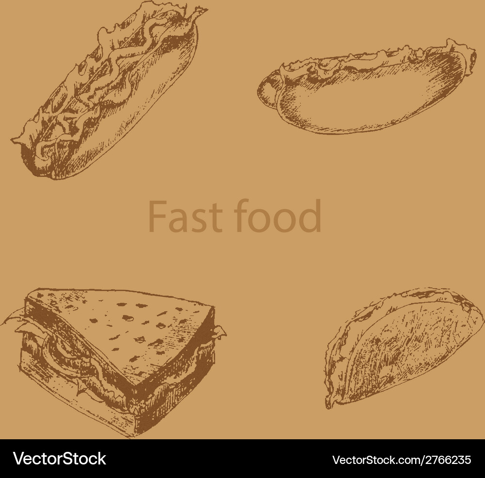 Fast food hand drawn set brown Royalty Free Vector Image