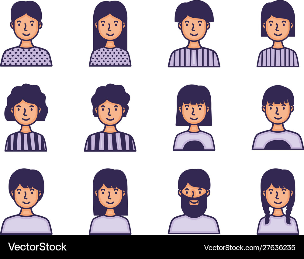 Group people avatars characters fill style Vector Image