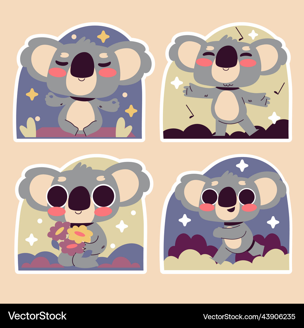 Hand drawn cartoon naive koala sticker set Vector Image