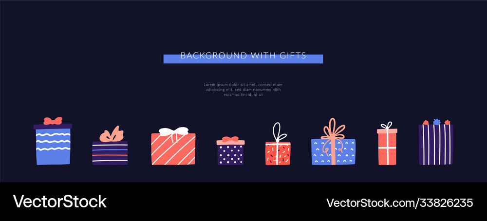 Horizontal banner with gift boxes Royalty Free Vector Image