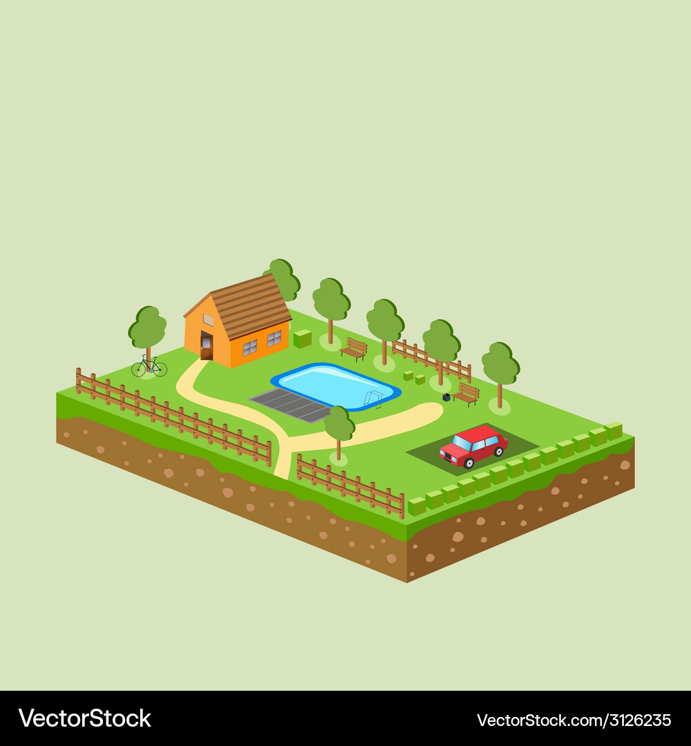 Piece of land and sky with objects Royalty Free Vector Image