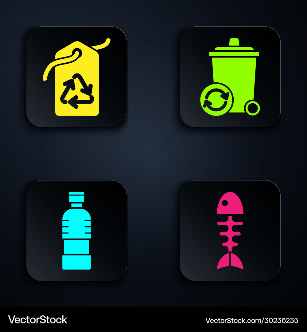 Set fish skeleton tag with recycle symbol bottle Vector Image