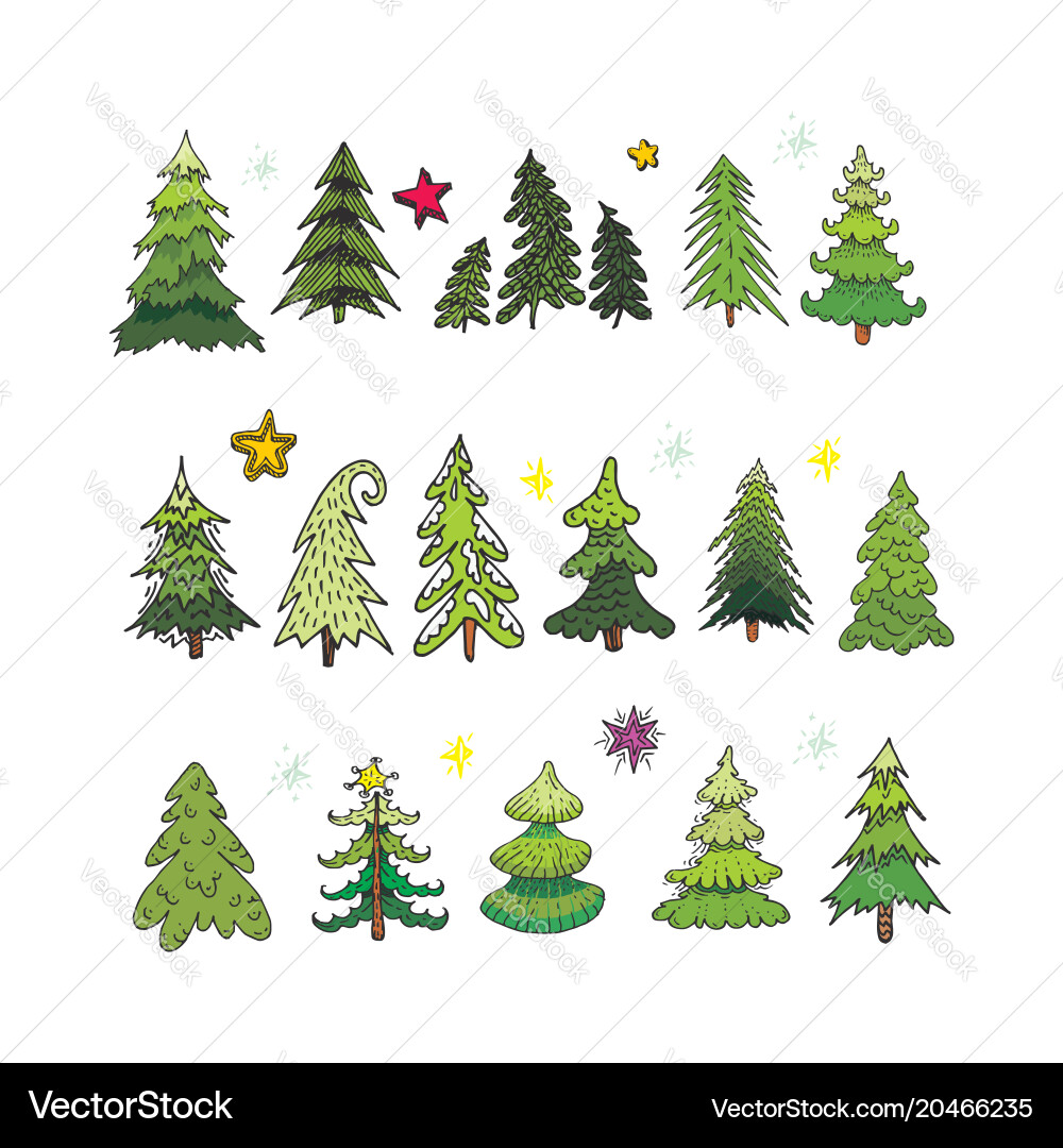 Set of different elegant christmas trees Vector Image