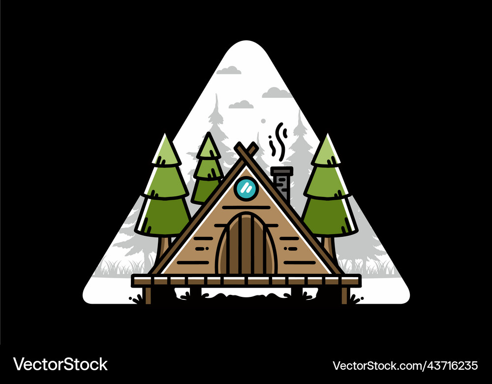 Triangle wooden cabin between pine tress design Vector Image