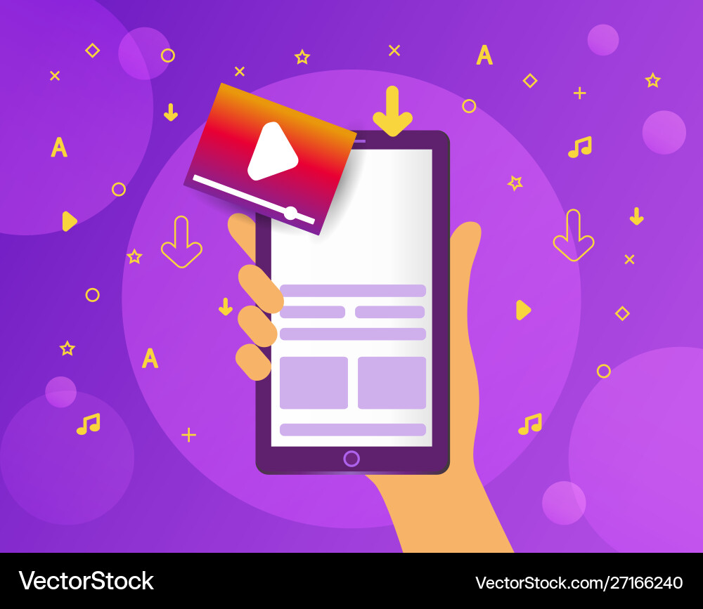 Bright banner upload video on smartphone mobile Vector Image