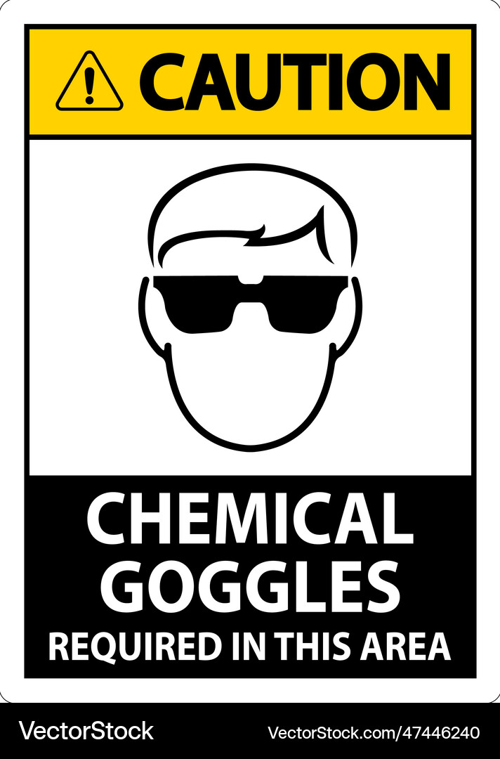 Caution chemical goggles required sign on white Vector Image