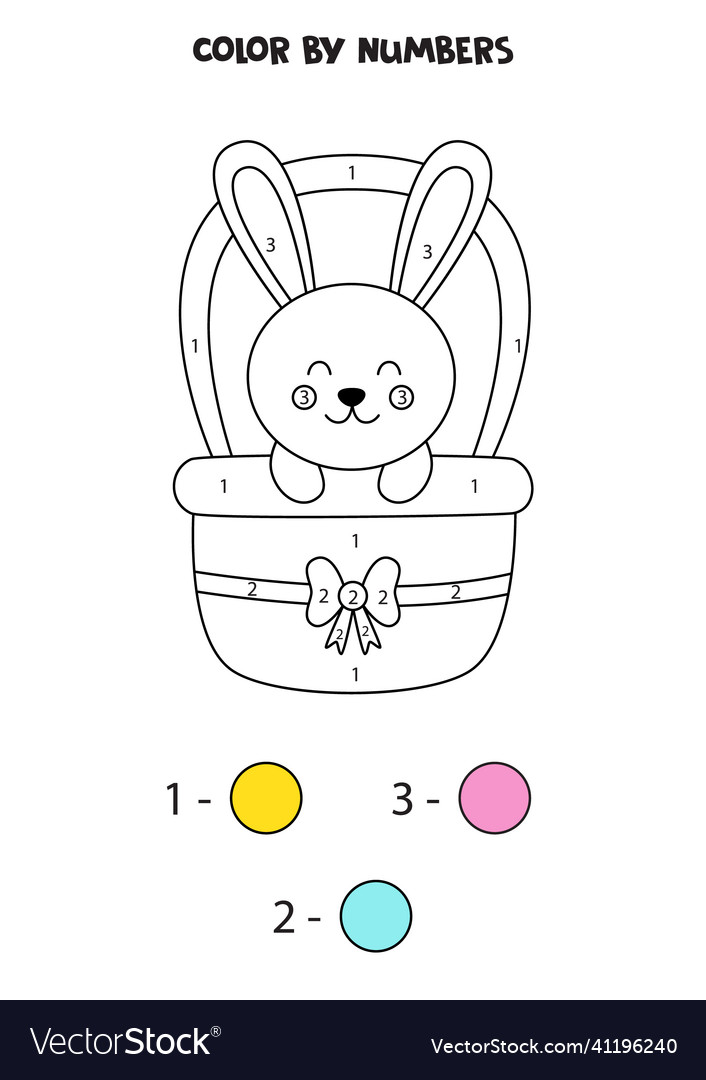 Color cartoon easter bunny by numbers worksheet Vector Image