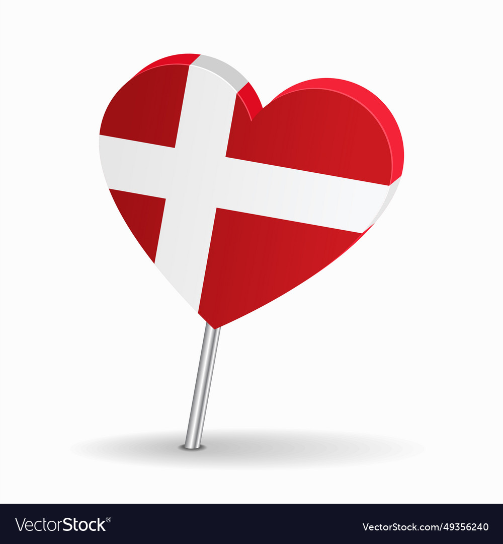 Danish flag heart-shaped map pointer layout Vector Image