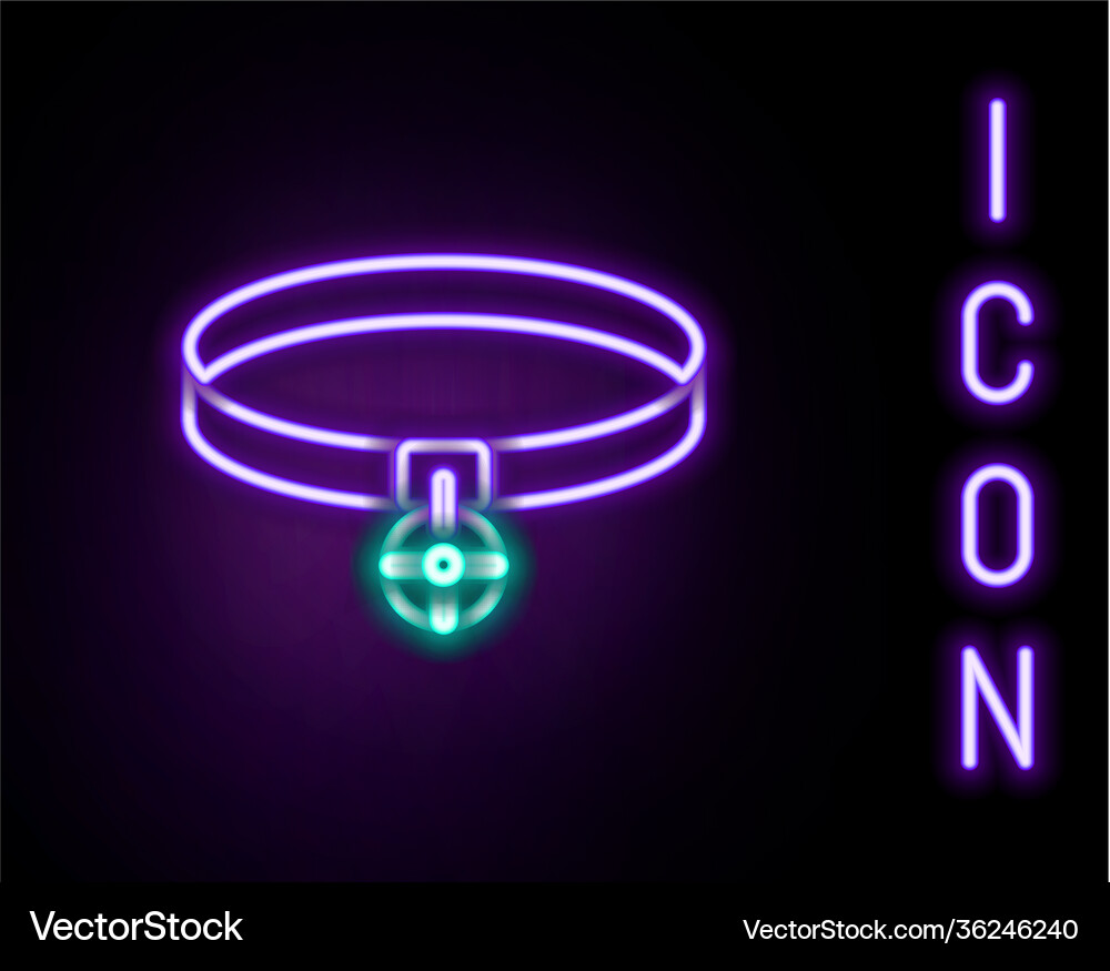 Glowing neon line collar with name tag icon Vector Image