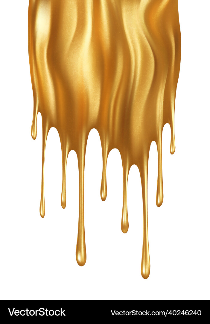 Realistic gold paint drip isolated on white Vector Image