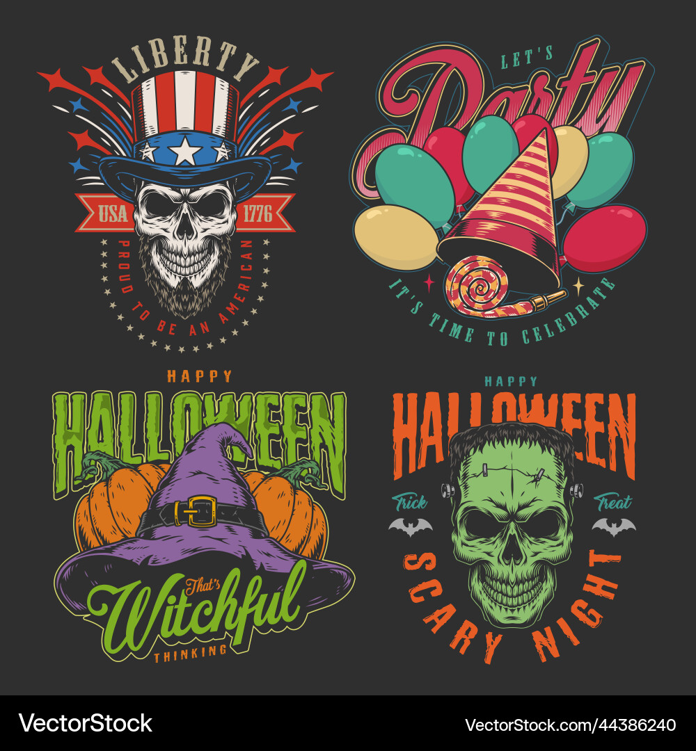 Scary holidays set posters colorful Royalty Free Vector