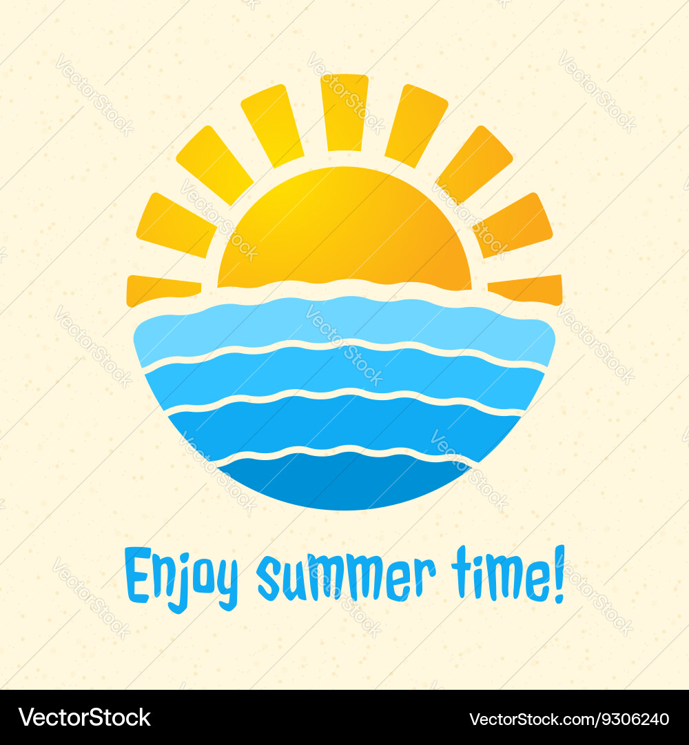 Summer time icon with sun and sea Royalty Free Vector Image