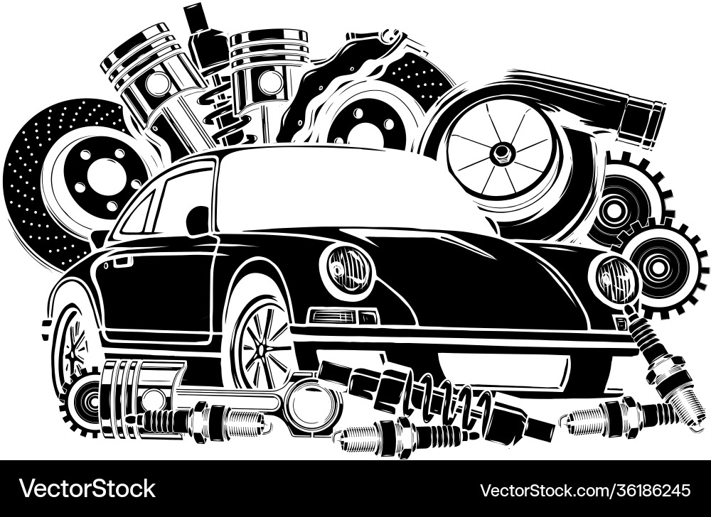 Car spares frame and parts Royalty Free Vector Image