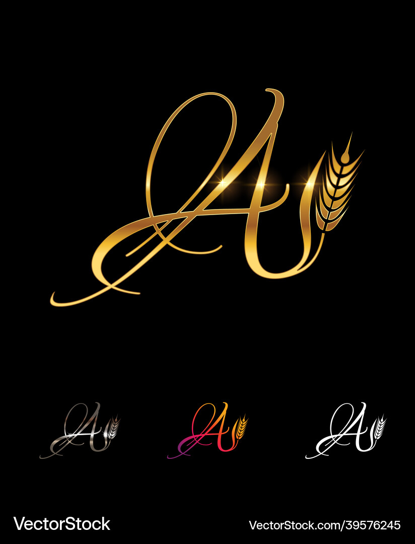 Golden wheat and grain monogram letter Royalty Free Vector
