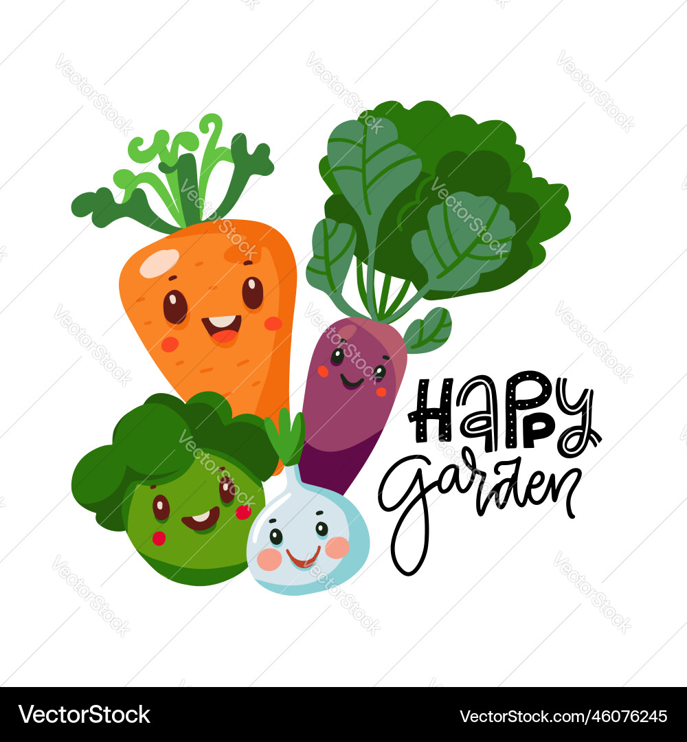 Happy garden isolated concept with different cute Vector Image