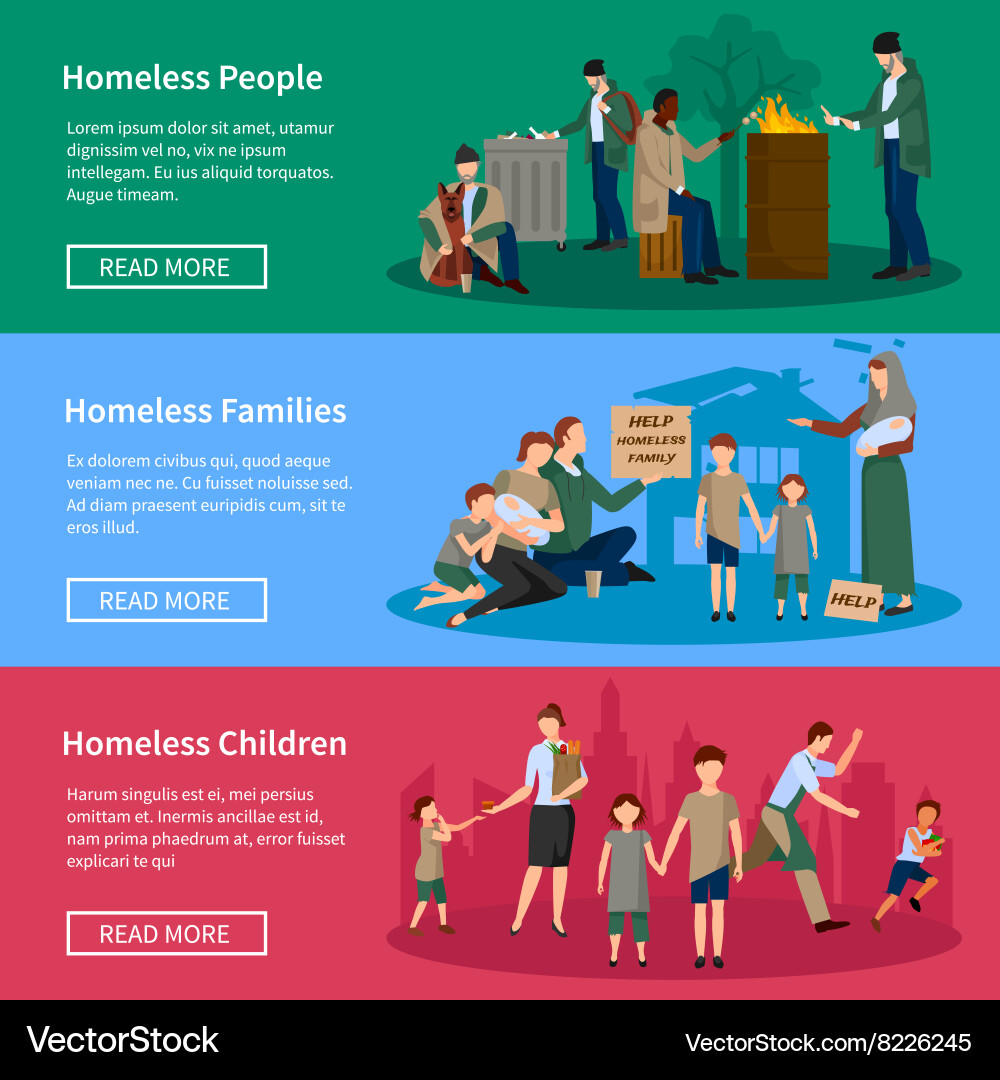 Homeless people banner set Royalty Free Vector Image