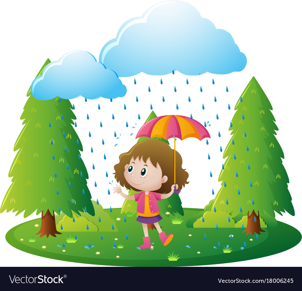 Little girl standing in rain Royalty Free Vector Image