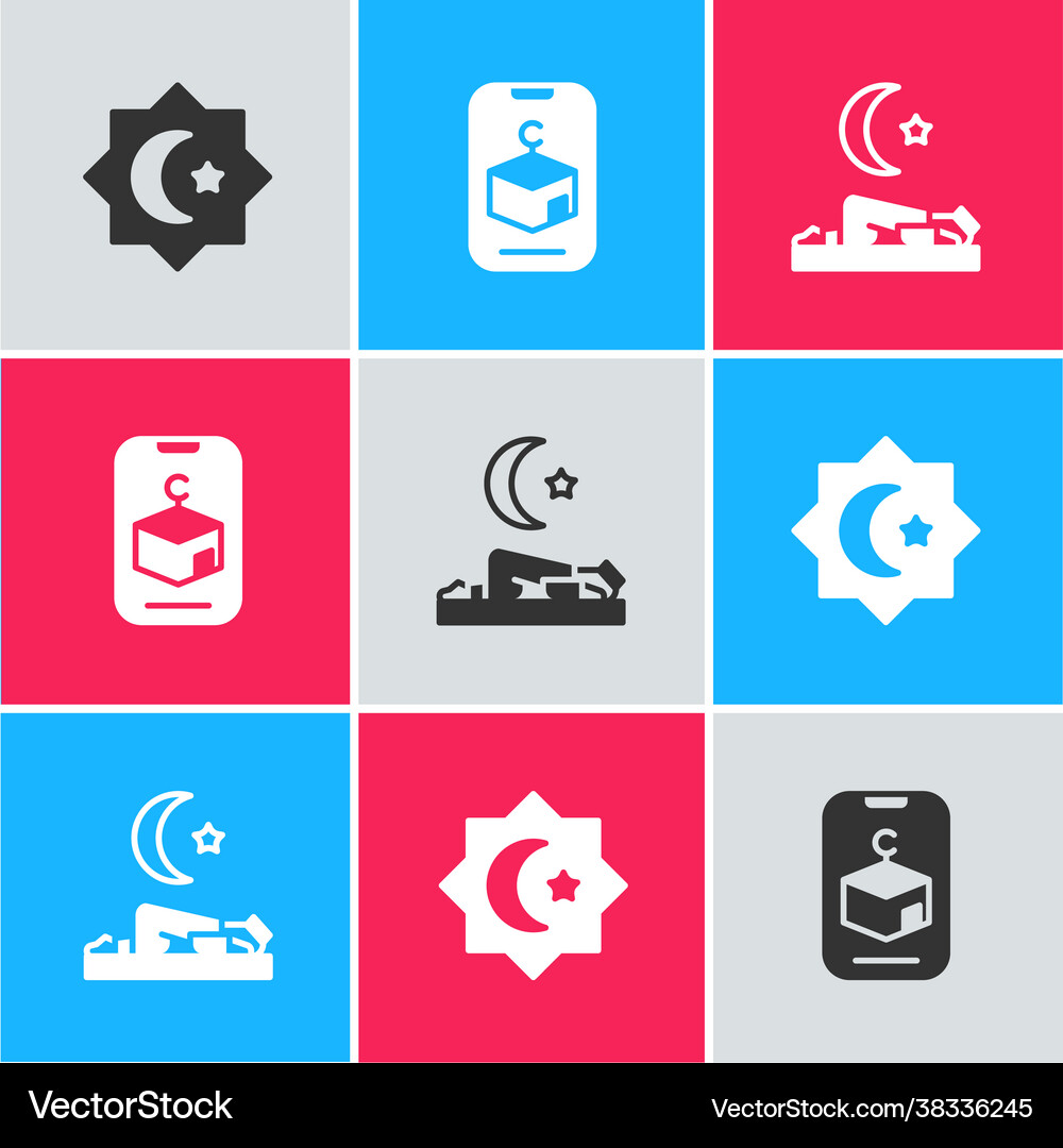 Set octagonal star star and crescent and muslim Vector Image