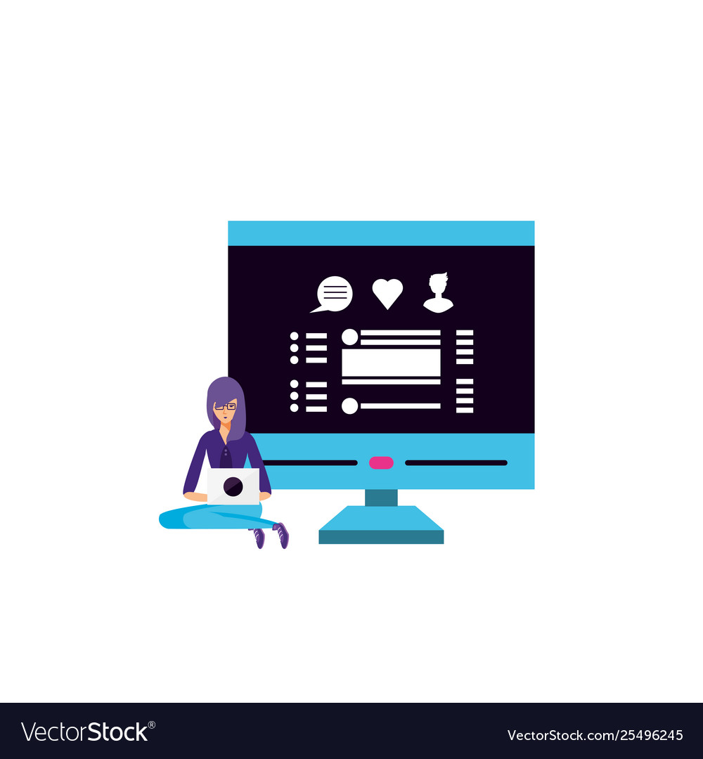 Young woman using laptop computer with desktop Vector Image