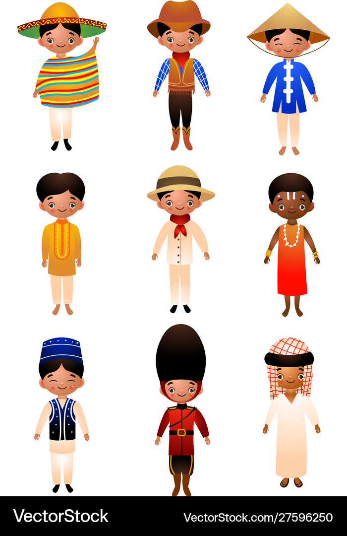 A set different nationality men wearing Royalty Free Vector