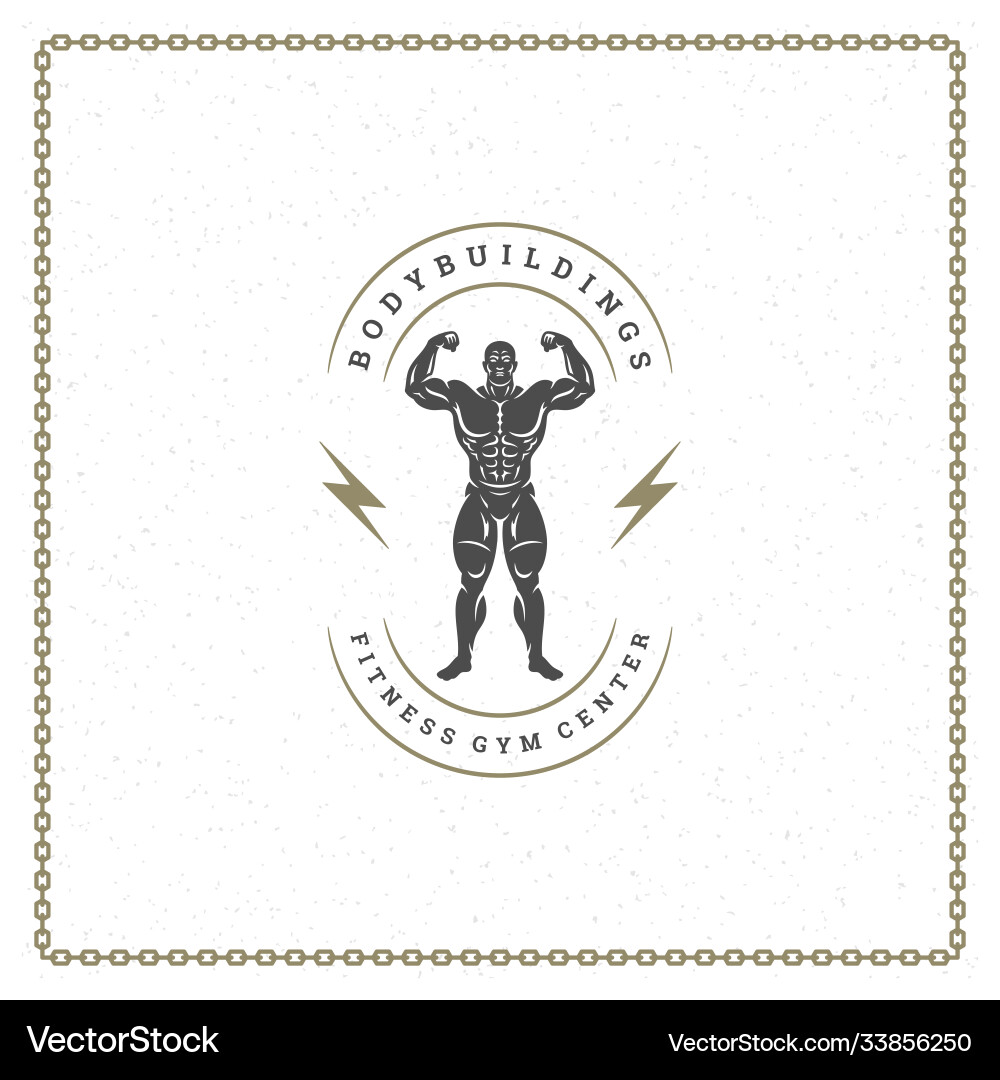 Bodybuilder man logo or badge Royalty Free Vector Image