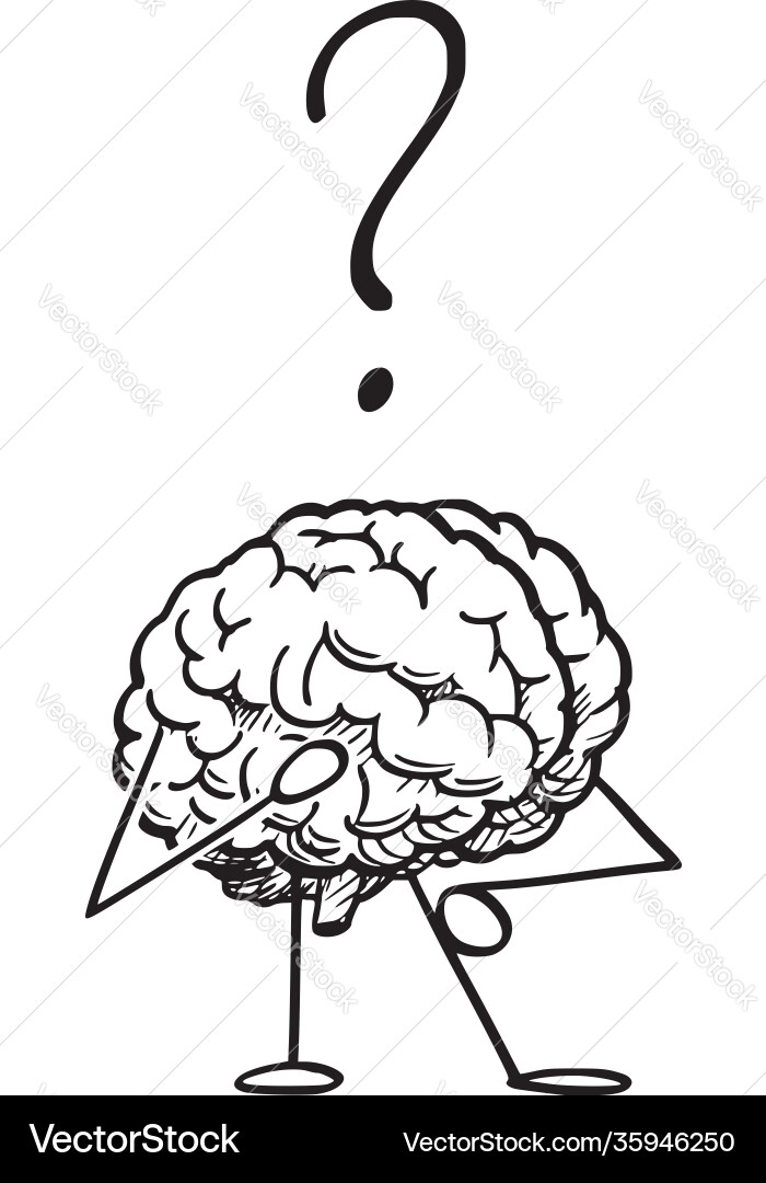 Cartoon human brain character thinking with Vector Image